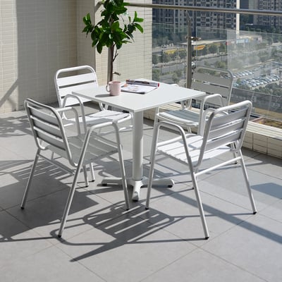 5-Pieces Aluminum Patio Coffee Set with Square Pedestal Table and 4 ...