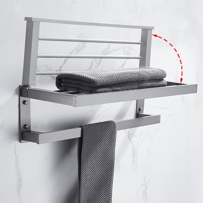 Contemporary Foldable Towel Rack with Rail in Space Aluminum | Homary UK