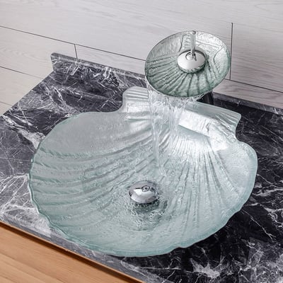 Vessel Transparent Shell Shaped Crystal Glass Bowl Bathroom Wash Sink ...