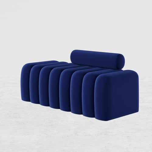 Modern Line Tufted Bench Upholstered Bench with Round Back Blue | Homary