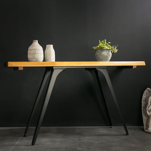 Narrow Black & Natural Wood Console Table Mid-century Modern Entryway ...