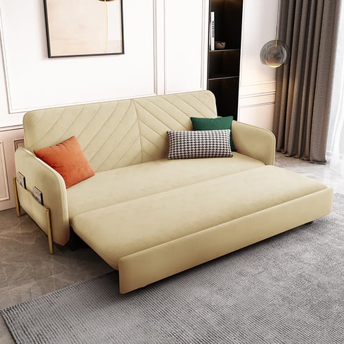 2000mm King Sleeper Sofa Beige Upholstered Convertible Sofa Bed with ...