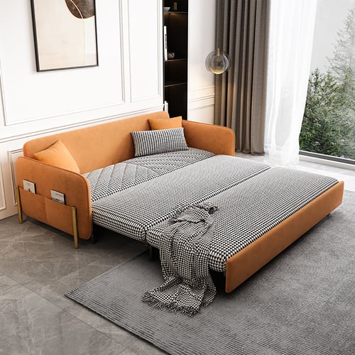 2000mm King Sleeper Sofa Orange Upholstered Convertible Sofa Bed with ...