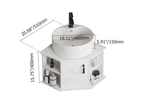 20" White Floating Small Corner Bathroom Vanity with Ceramics Single ...