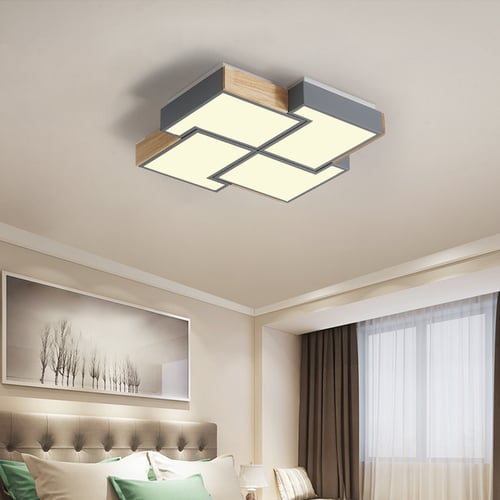 Modern Square LED Flush Mount Ceiling Light Wood and Metal Acrylic | Homary