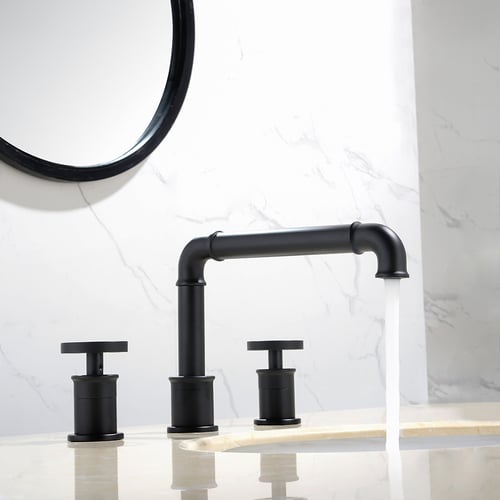 Ruth Industrial Pipe Matte Black Bathroom 3 Holes Basin Tap Dual ...
