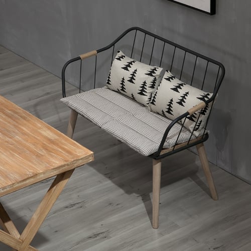 Simple Wooden Bench with Backrest Arm Loveseat Bench Metal | Homary