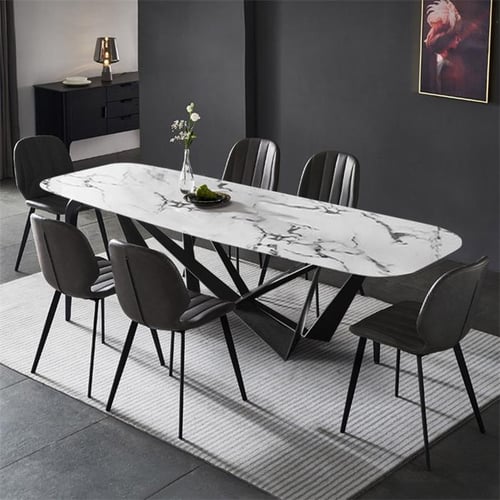 Modern Stylish 79" Dining Table Rectangle White Sintered Stone Top in ...