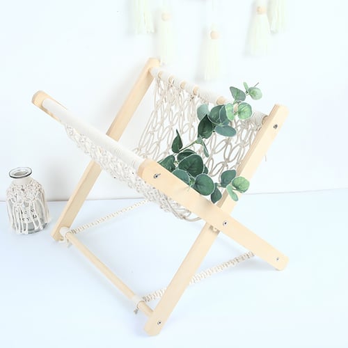 Rustic Macrame Magazine Rack in Cotton and Wood | Homary
