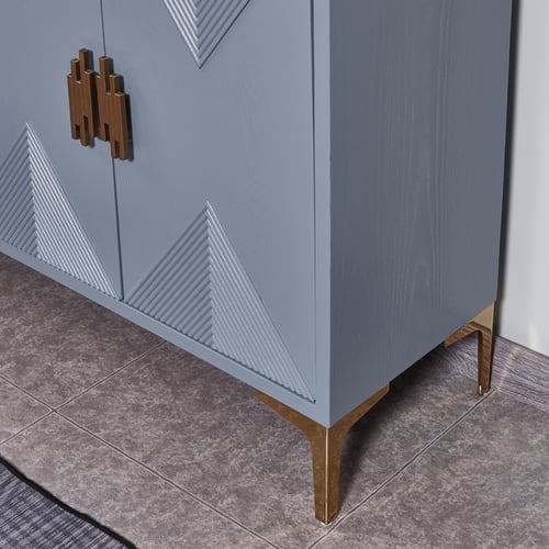 Modern Shoe Cabinet Blue Shoe Storage with Doors and Shelves Gold ...