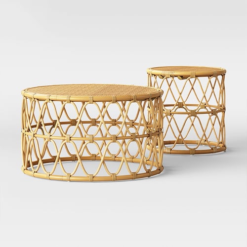 Boho Style 2-Piece Natural Rattan Hand Woven Round Coffee Table & Side ...