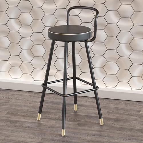 Modern Dark Grey Metal Bar Stool (Set of 2) with Backs & Footrest PU ...