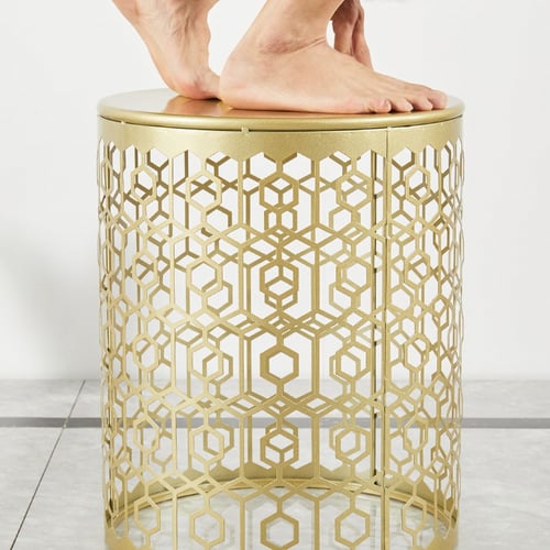 Gold Modern Round End Table Set of 2 Hollowed Design Metal Side Table ...