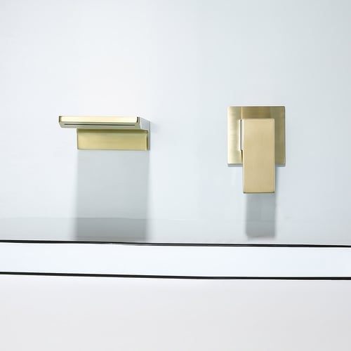 Waterfall Wall Mounted Brushed Gold Bathroom Basin Tap Single Lever ...