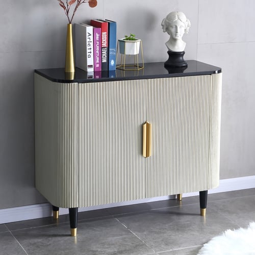 Modern Silver Sideboard Buffet With Doors&Shelves Kitchen Cabinet Gold ...