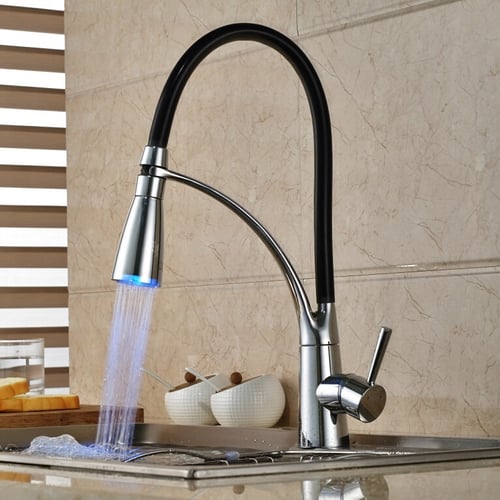 Modern Single Handle LED Kitchen Faucet with Pullout Sprayer Chrome ...