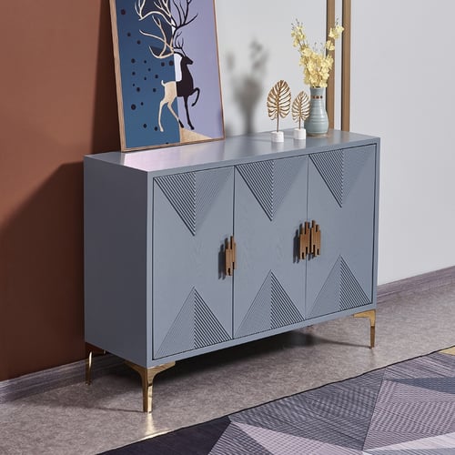Modern Shoe Cabinet Blue Shoe Storage with Doors and Shelves Gold ...