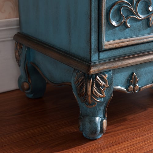 Rustic Distressed Blue Tall Dresser 5 Drawer Chest of Drawers Carved ...