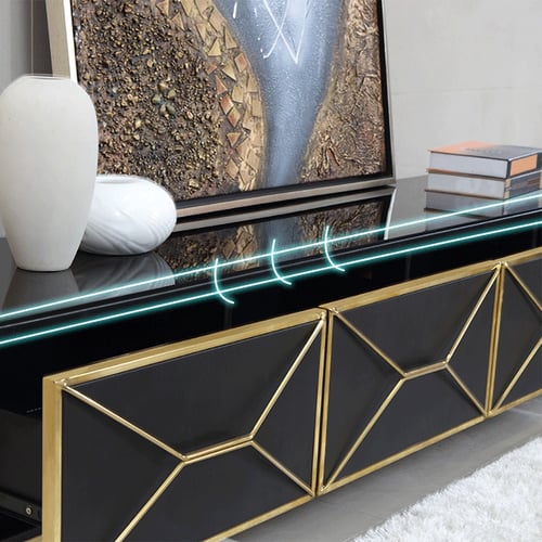 78" Modern Black TV Stand Glass Top Media Console with 4 Drawers in ...