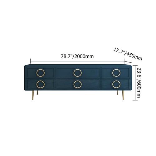 Rindix Navy Blue TV Stand with Storage Drawers for TVs Gold Accents ...