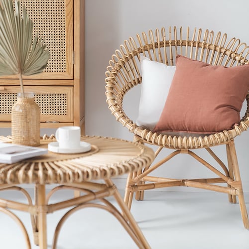 Boho Style Woven Rattan Round Accent Chair Ball Papasan Chair with 4 ...