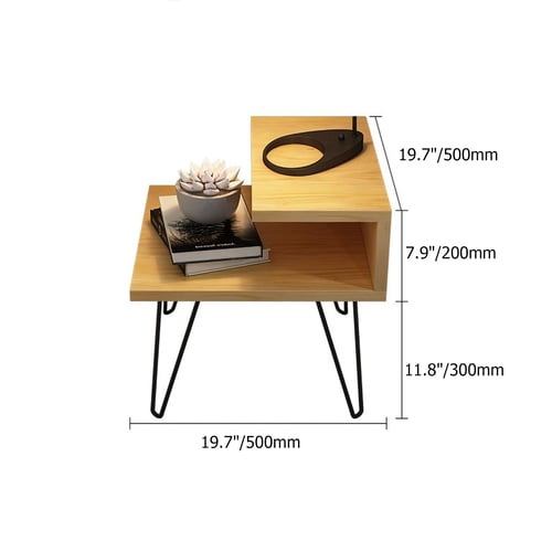 Minimalist Natural Nightstand Bedside Table Metal in Black Finish | Homary