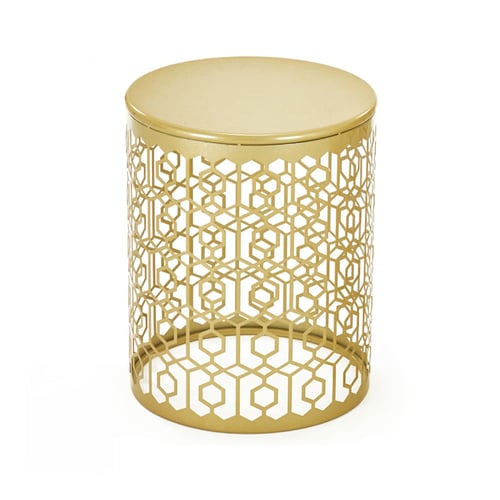 Gold Modern Round End Table Set of 2 Hollowed Design Metal Side Table ...