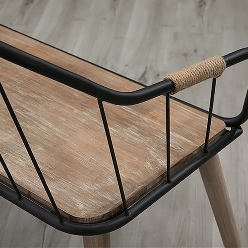 Simple Wooden Bench with Backrest Arm Loveseat Bench Metal | Homary