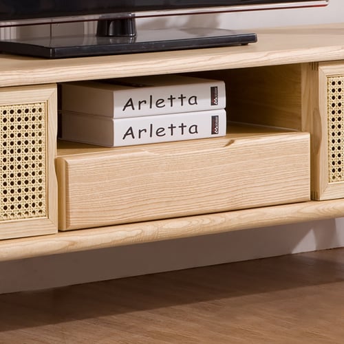 70" Japanese Natural TV Stand Rattan Woven Media Console With Storage ...
