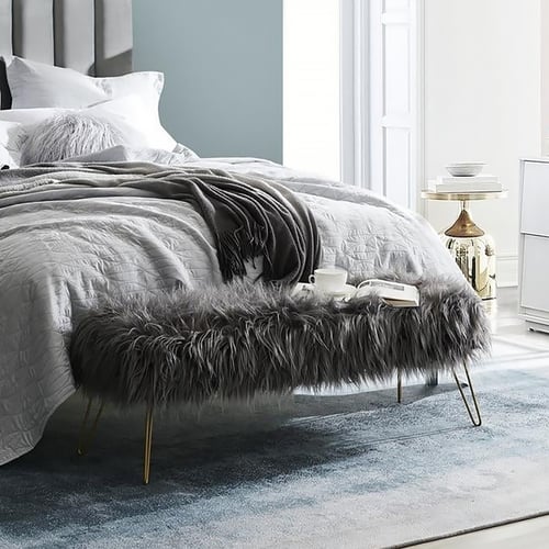 Faux Fur Bench Bench Puffy Modern Furry Bench | Homary
