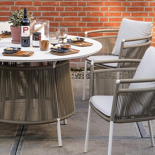 39.4" Outdoor Round Dining Table Marble-Top Rattan Table | Homary