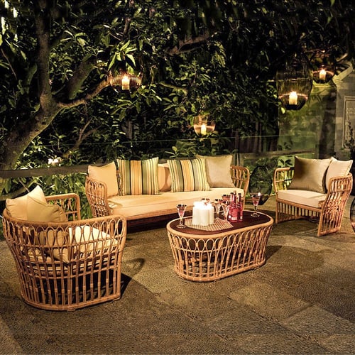 Tropical Style Natural Color Rattan Lounge Chair with Cushion Pillow ...