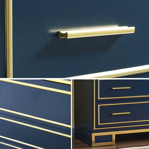 Modern Luxury Blue Cabinet Gold Painted Rims 4-Drawer Accent Chest | Homary