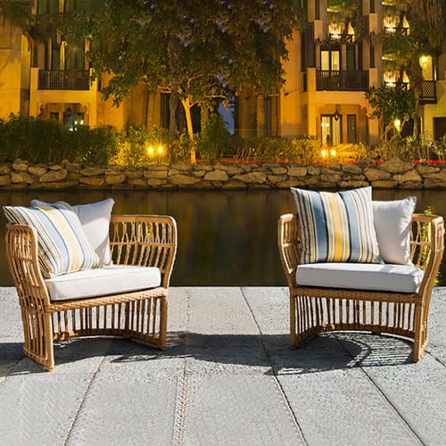 Tropical Style Natural Color Rattan Lounge Chair with Cushion Pillow ...