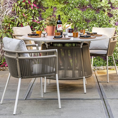 39.4" Outdoor Round Dining Table Marble-Top Rattan Table | Homary