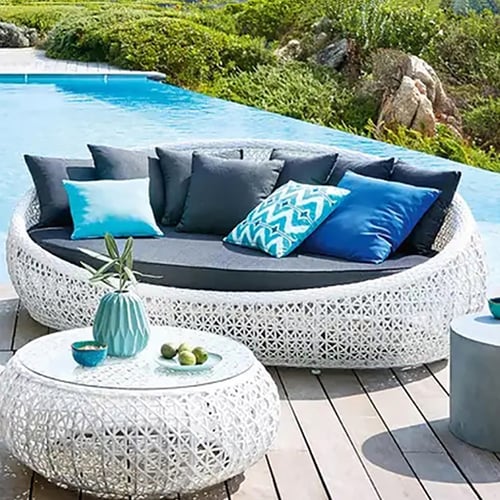 70.9" Oval Rattan Outdoor Daybed Sofa with Cushion Pillow | Homary