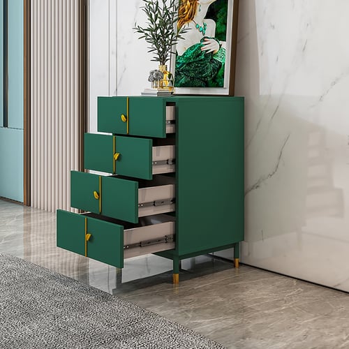 Modern Green Cabinet Gold Leaf-Shaped Pulls 5-Drawer Kitchen Cabinet in ...