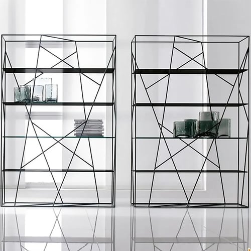 Contemporary Geometric Bookshelf Rectangle Shelf in Black | Homary