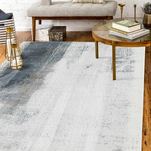 1800mm × 2700mm Modern Ink Painting Gray & Ink Blue Rectangle Area Rug ...