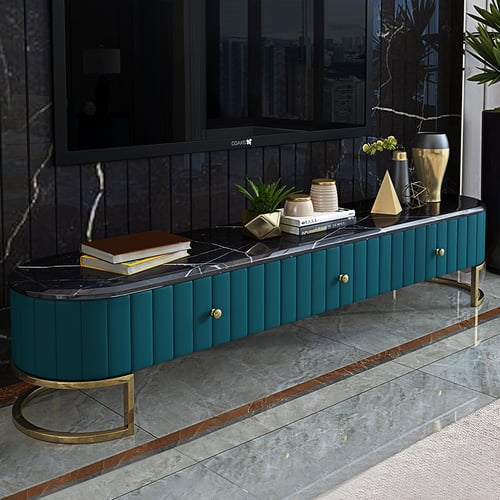 Epaule Modern Oval 79" TV Stand Gold Metal Faux Marble Top Media Stand ...