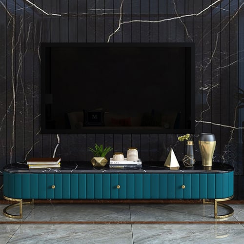 Epaule Modern Oval 79" TV Stand Gold Metal Faux Marble Top Media Stand ...