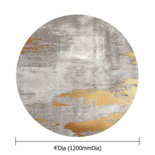 Modern Grey and Yellow Abstract Round Velvet Indoor Area Rug 4' x 4 ...