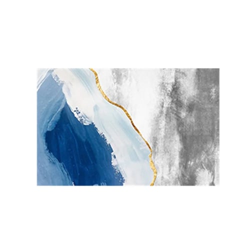 Abstract Modern Blue and Gold Rug Polyester Rectangle 6' x 8' Living ...