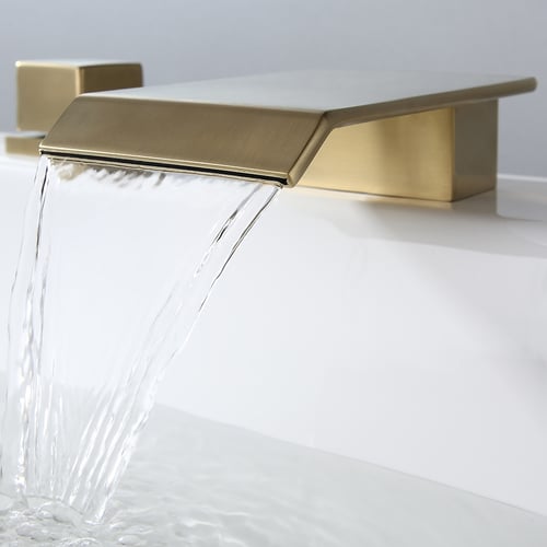 Moda Brushed Gold Waterfall 3 Holes Bathroom Basin Tap Square Dual ...