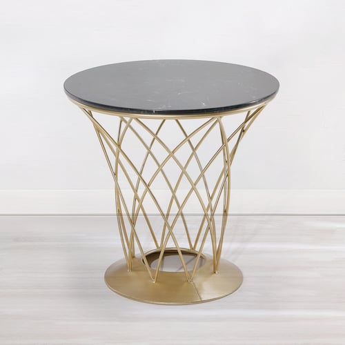 Modern Black Round Coffee Table with Marble Top & Metal Base | Homary
