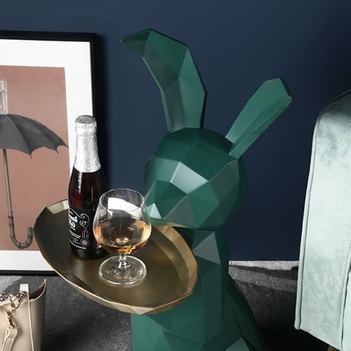 Modern Green End Table Decor Rabbit Side Table with Tray Top | Homary UK
