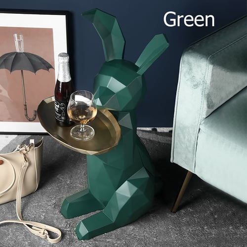 Modern Green End Table Decor Rabbit Side Table with Tray Top | Homary UK