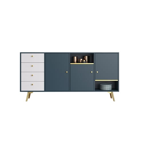 Blue Modern Buffet 3-Doors 4-Drawers Sideboard Gold Finish | Homary