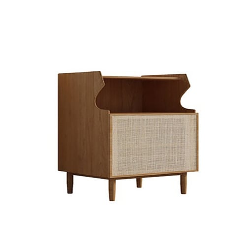 Japandi Nightstand 1-Shelf Wooden Bedside Table with Rattan Woven Door ...