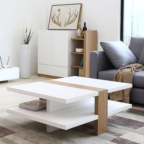 Modern Coffee Table with Storage in Rectangle-shaped White | Homary